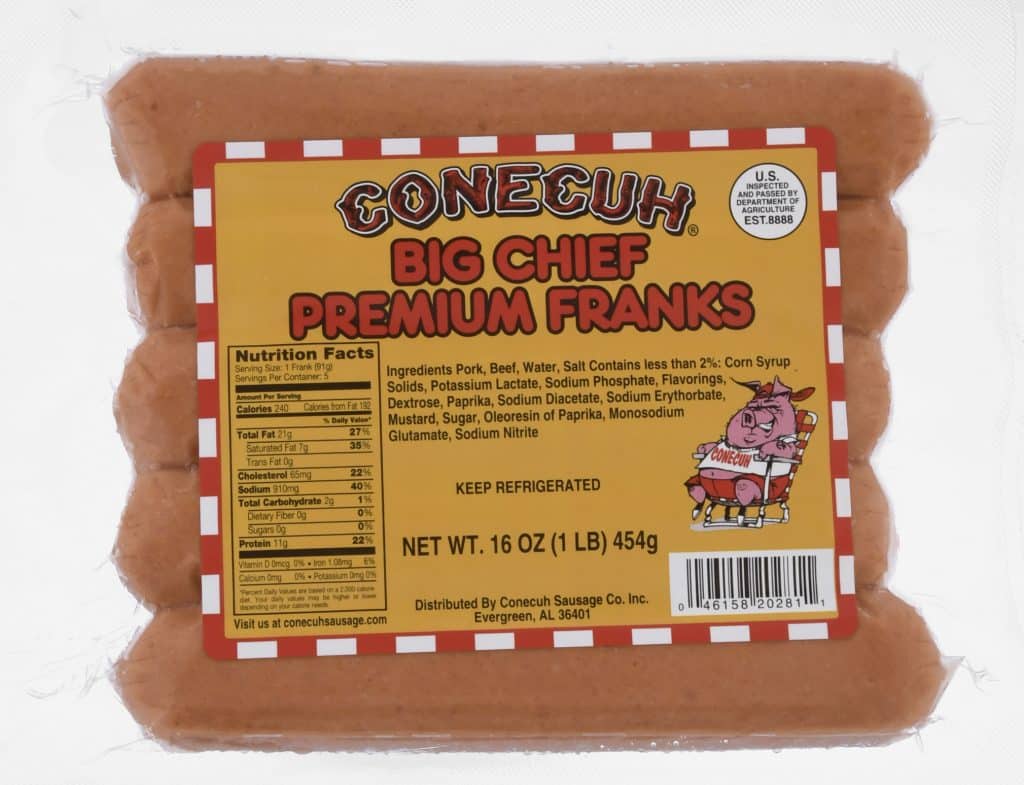 BIG Chief Premium Franks 6-1 LB Packs - Conecuh Sausage